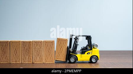 Chain of boxes of goods. Mass production, conveyor. Logistics and ...