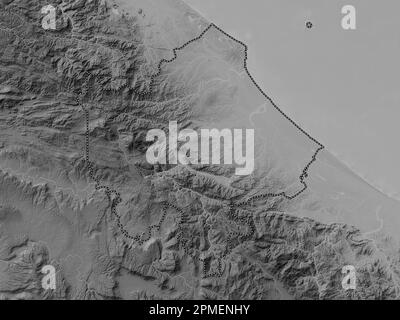 Quang Tri, province of Vietnam. Grayscale elevation map with lakes and ...