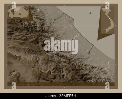 Quang Tri, province of Vietnam. Colored elevation map with lakes and ...