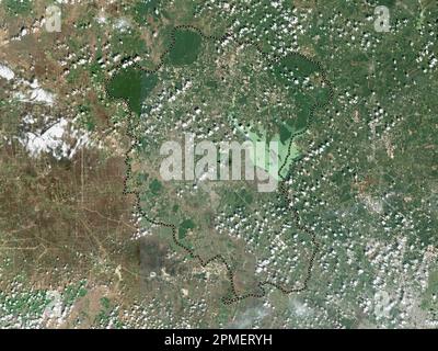 Tay Ninh, province of Vietnam. Low resolution satellite map. Corner ...
