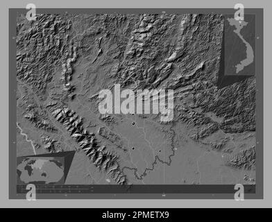 Thai Nguyen, province of Vietnam. Bilevel elevation map with lakes and ...