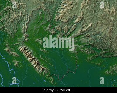 Thai Nguyen, province of Vietnam. Colored elevation map with lakes and ...