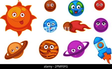 Planet cartoon personages with emotions vector Stock Vector Image & Art ...