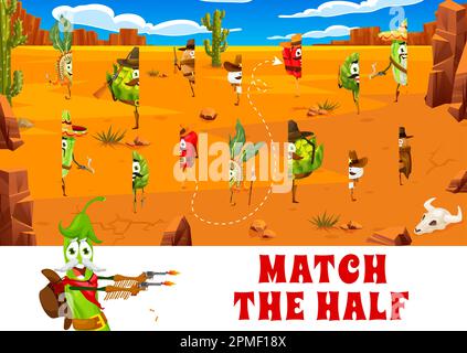 Match half of cartoon cowboy, sheriff and robber fruits characters ...