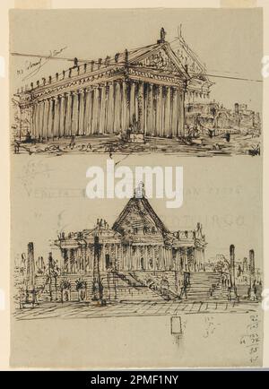 Drawing, Stage Design, Exterior of Temples, early 19th century Stock ...