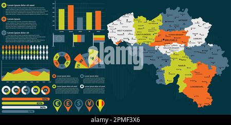 Detailed Belgium map with infographic elements. Vector illustration ...
