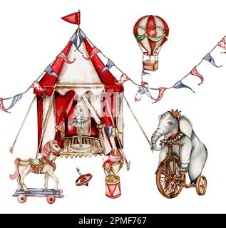 Watercolor circus composition in vintage style. Perfect for wedding ...