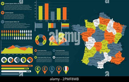 Detailed France map with infographic elements. Vector illustration ...