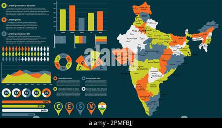 Detailed India map with infographic elements. Vector illustration Stock ...