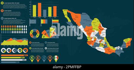 Detailed Mexico map with infographic elements. Vector illustration ...