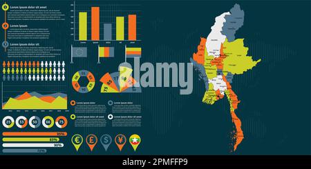 Myanmar people map. Detailed vector silhouette. Mixed crowd of men and ...