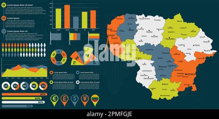 Detailed Lithuania map with infographic elements. Vector illustration ...