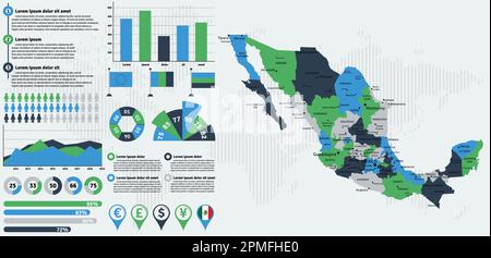 Detailed Mexico map with infographic elements. Vector illustration ...