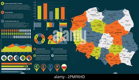 Detailed Poland map with infographic elements. Vector illustration ...