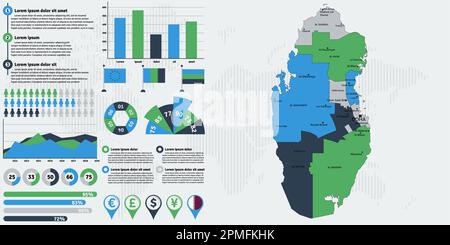 Detailed Qatar map with infographic elements. Vector illustration Stock ...