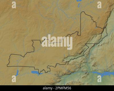 Central, region of Zambia. Colored elevation map with lakes and rivers ...