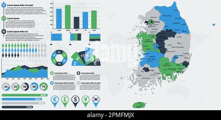 Detailed South Korea map with infographic elements. Vector illustration ...