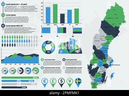 Detailed Sweden map with infographic elements. Vector illustration ...