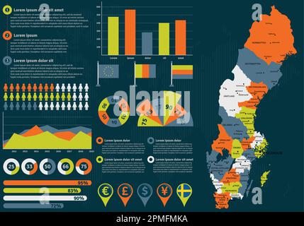 Detailed Sweden map with infographic elements. Vector illustration ...