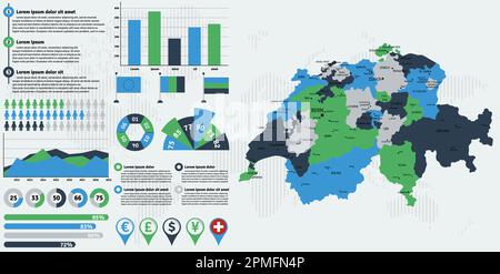 Detailed Switzerland map with infographic elements. Vector illustration ...