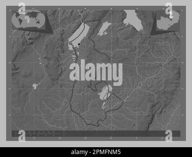 Luapula, province of Zambia. Grayscale elevation map with lakes and ...
