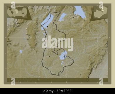 Luapula, province of Zambia. Colored elevation map with lakes and ...