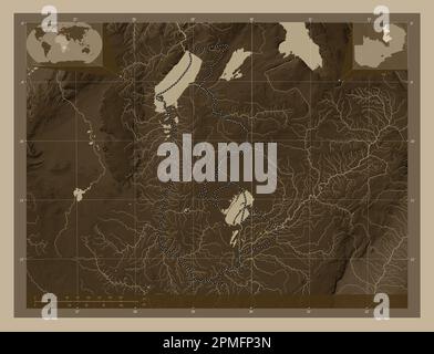 Luapula, province of Zambia. Colored elevation map with lakes and ...