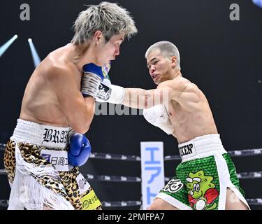 Tenshin Nasukawa (R) and Yuki Yonaha compete during their super ...