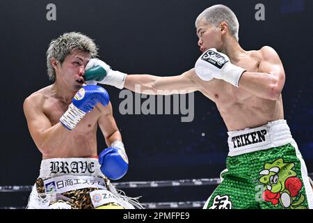 Tenshin Nasukawa (R) and Yuki Yonaha compete during their super ...