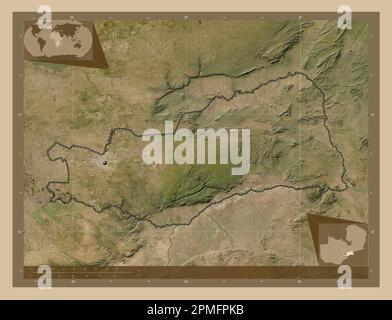 Lusaka, province of Zambia. Low resolution satellite map. Locations of ...