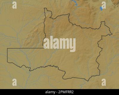 North-Western, province of Zambia. Colored elevation map with lakes and ...