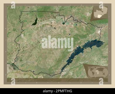 Southern, region of Zambia. High resolution satellite map. Locations ...