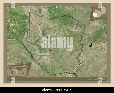 Western, region of Zambia. High resolution satellite map. Locations of ...