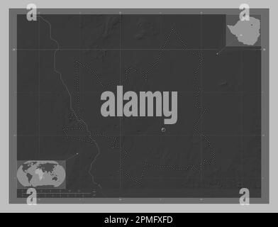 Bulawayo, city of Zimbabwe. Grayscale elevation map with lakes and ...