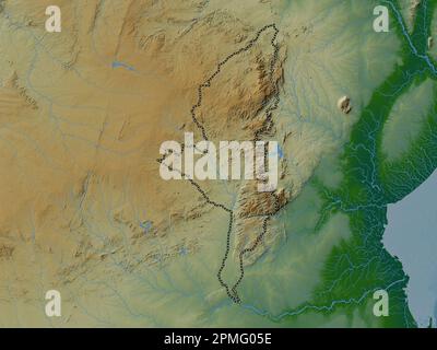 Manicaland, province of Zimbabwe. Colored elevation map with lakes and ...
