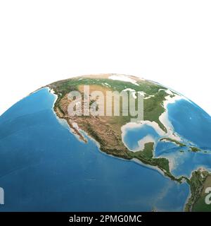 Physical map of North America, with high resolution details. Flattened ...