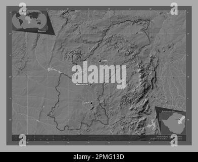 Mashonaland East, province of Zimbabwe. Bilevel elevation map with ...
