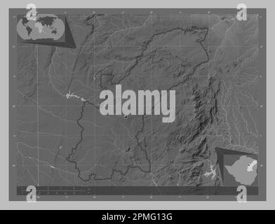 Mashonaland East, province of Zimbabwe. Grayscale elevation map with ...
