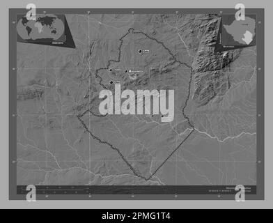 Masvingo, province of Zimbabwe. Bilevel elevation map with lakes and ...