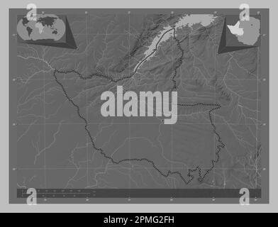 Matabeleland North, province of Zimbabwe. Grayscale elevation map with ...