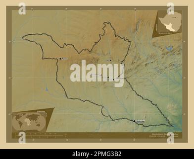 Matabeleland South, province of Zimbabwe. Colored elevation map with ...