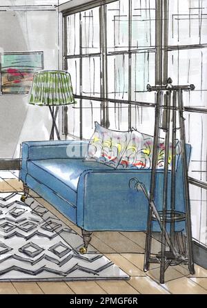 Colour sketch for a modern style office Stock Photo - Alamy