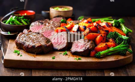 grilled meat with rosemary on a wooden board Stock Photo - Alamy