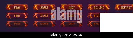 Fantasy lava game button vector cartoon ui interface set. Magic ...