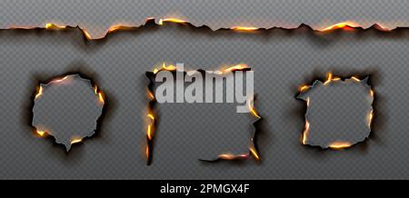 Burn edge paper hole corner vector effect set on transparent background ...