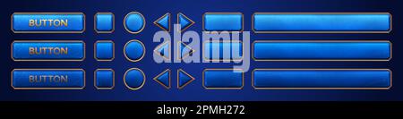 Blue ui vector button animation for game interface cartoon set. Hover ...