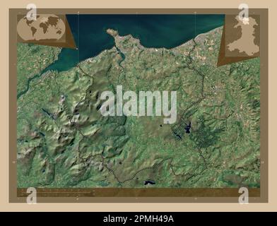 Conwy, region of Wales - Great Britain. Low resolution satellite map ...