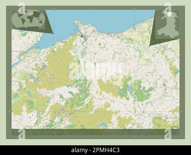 Conwy, region of Wales - Great Britain. Bilevel elevation map with ...