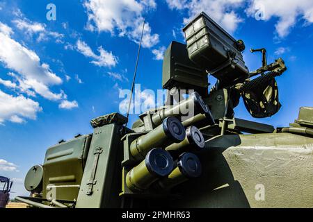 The main battle tank T-80U and infantry fighting vehicle BMP-3 of the ...