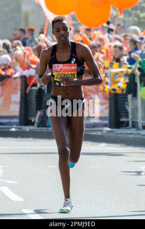 Diane Nukuri competing in the Virgin Money London Marathon 2015 ...